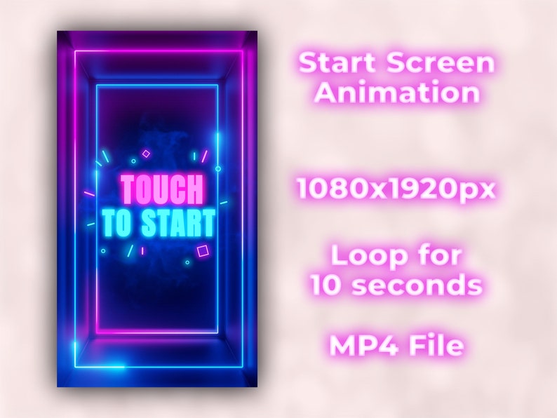 Touch to Start Animation Mirror Booth Neon Glow Rectangles Start Screen ...