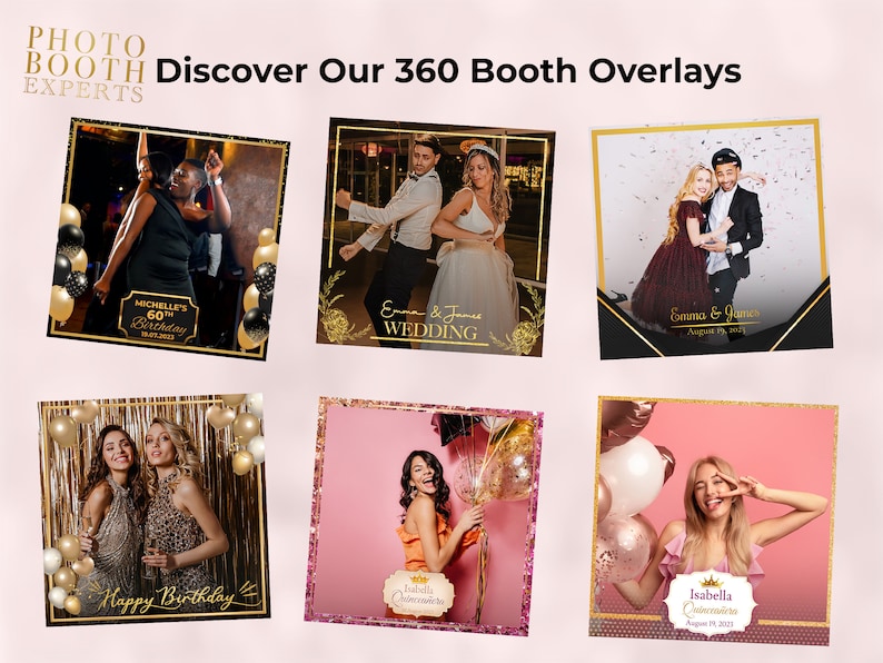 360 Photo Booth Overlay for Wedding - Gold 360 Spinner Booth Template ...