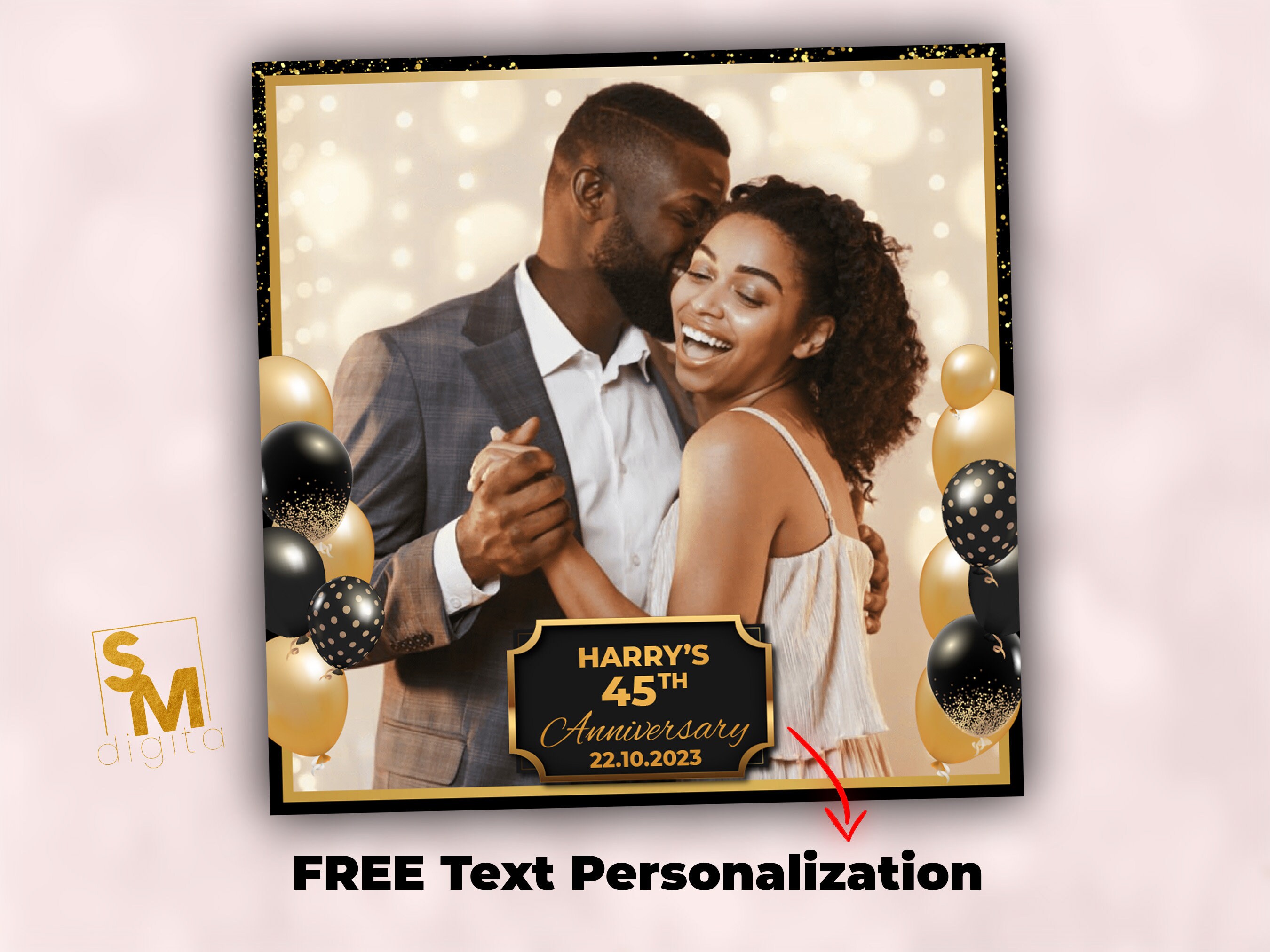 40th 50th 60th 70th Birthday 360 Photo Booth Overlay - Black and Gold ...