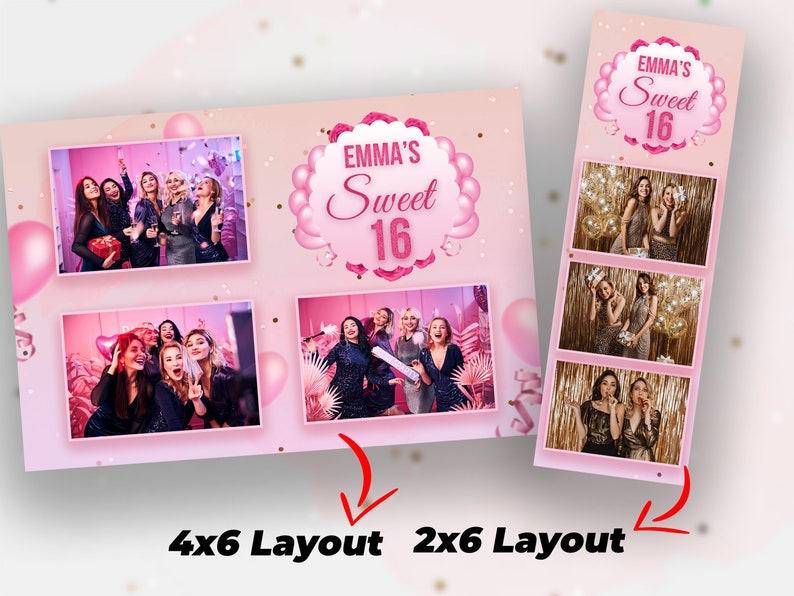 Sweet 16 Photobooth Template - Quinceanera Photo Booth Template - Pink ...