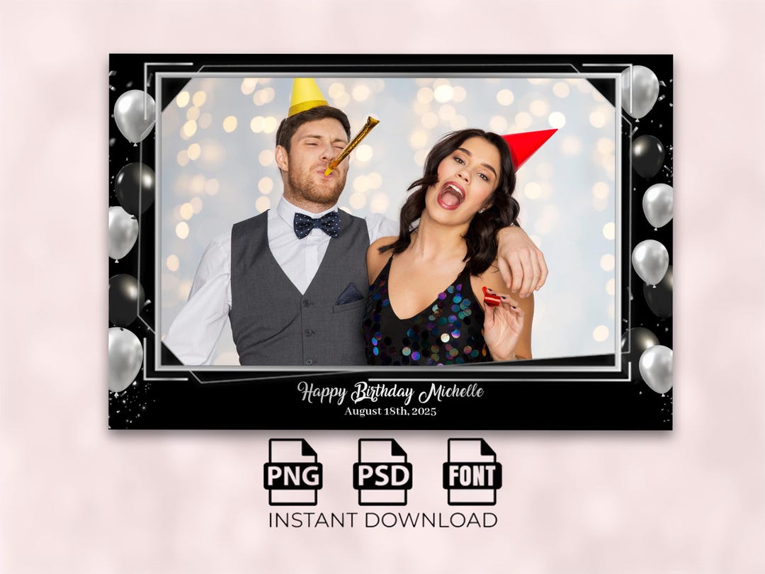Birthday Photo Booth Template, Silver 4x6 Photobooth Template Birthday ...