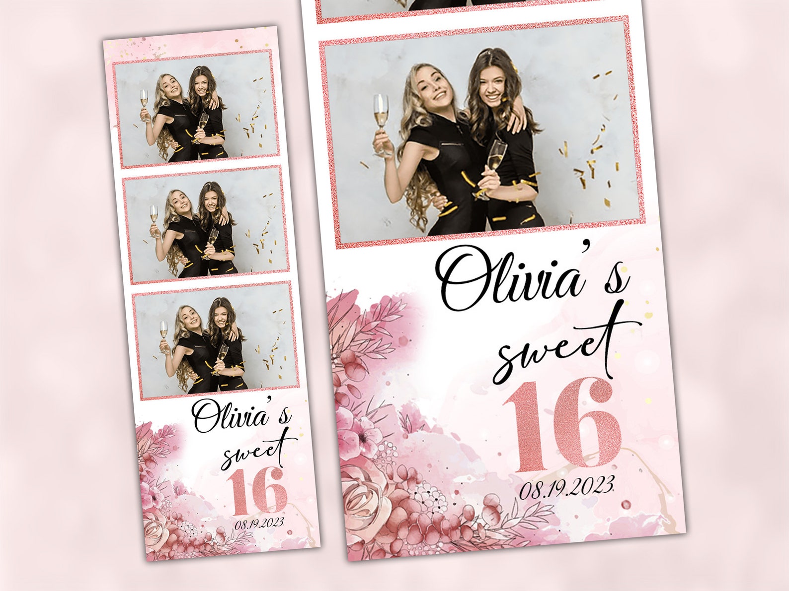 Sweet 16 Photo Booth Template|pink Rose Gold Sweet Sixteen Photobooth ...