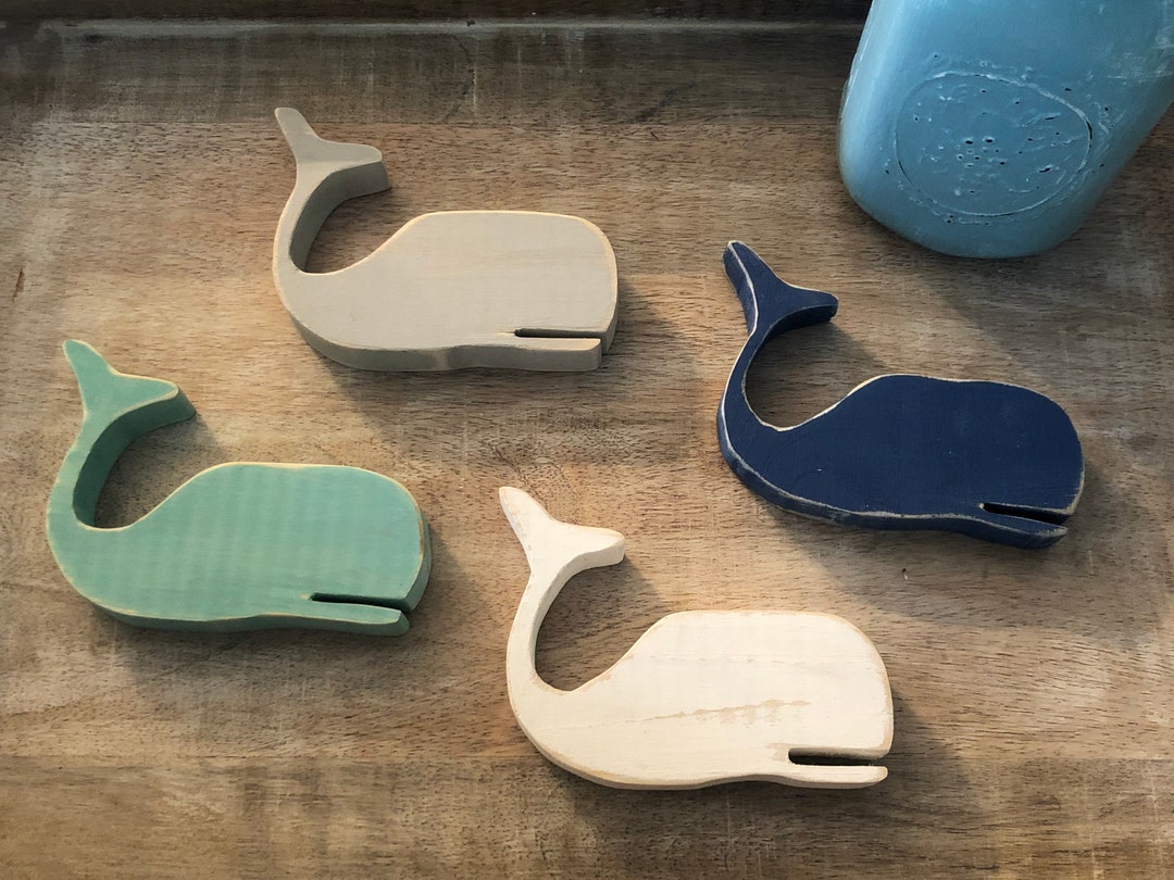 Chunky Rustic WOOD WHALE Shelf Sitter Tiered Tray Decor Coastal Beach ...