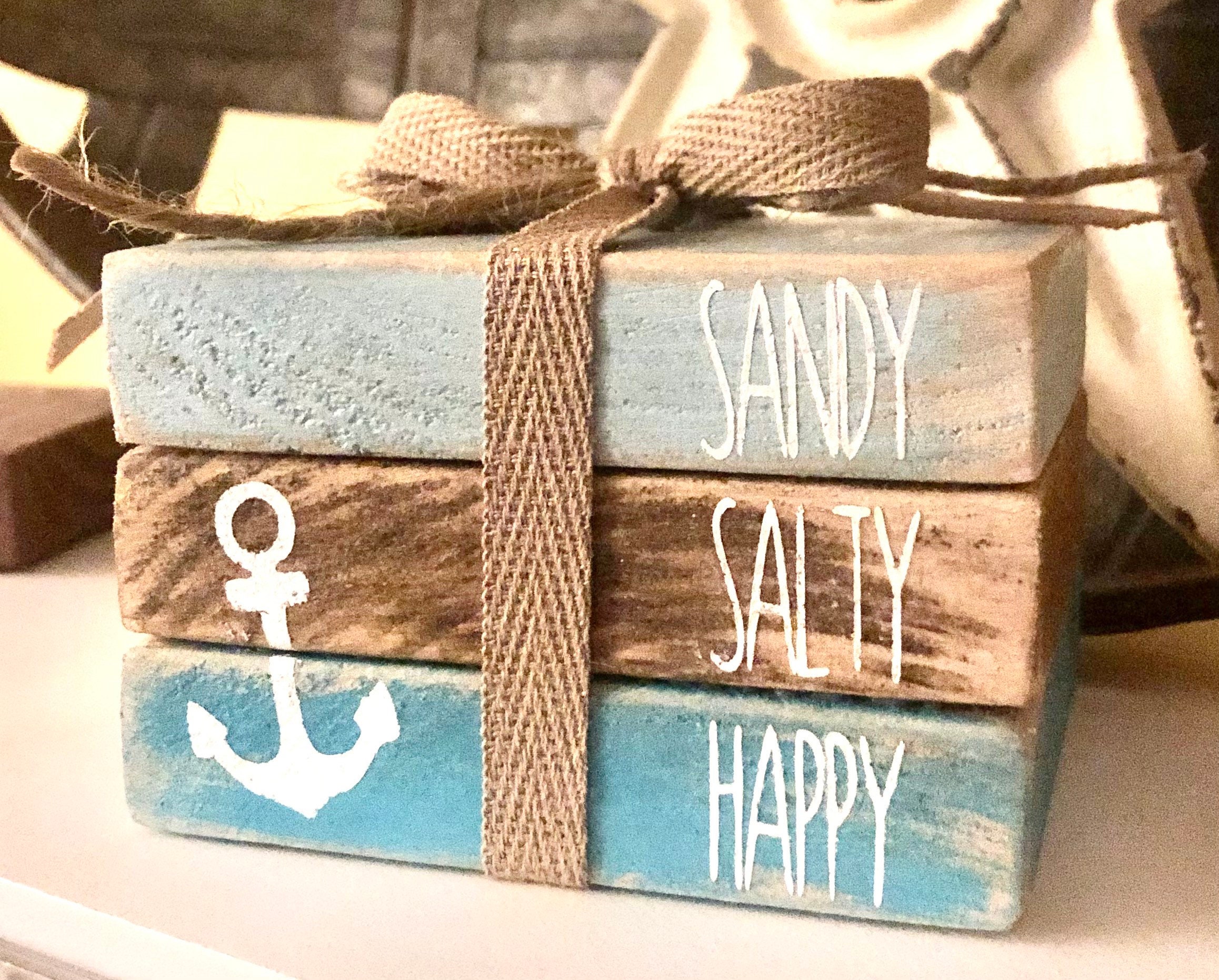 Mini Book Stack Wood farmhouse tiered tray decor beach house | Etsy