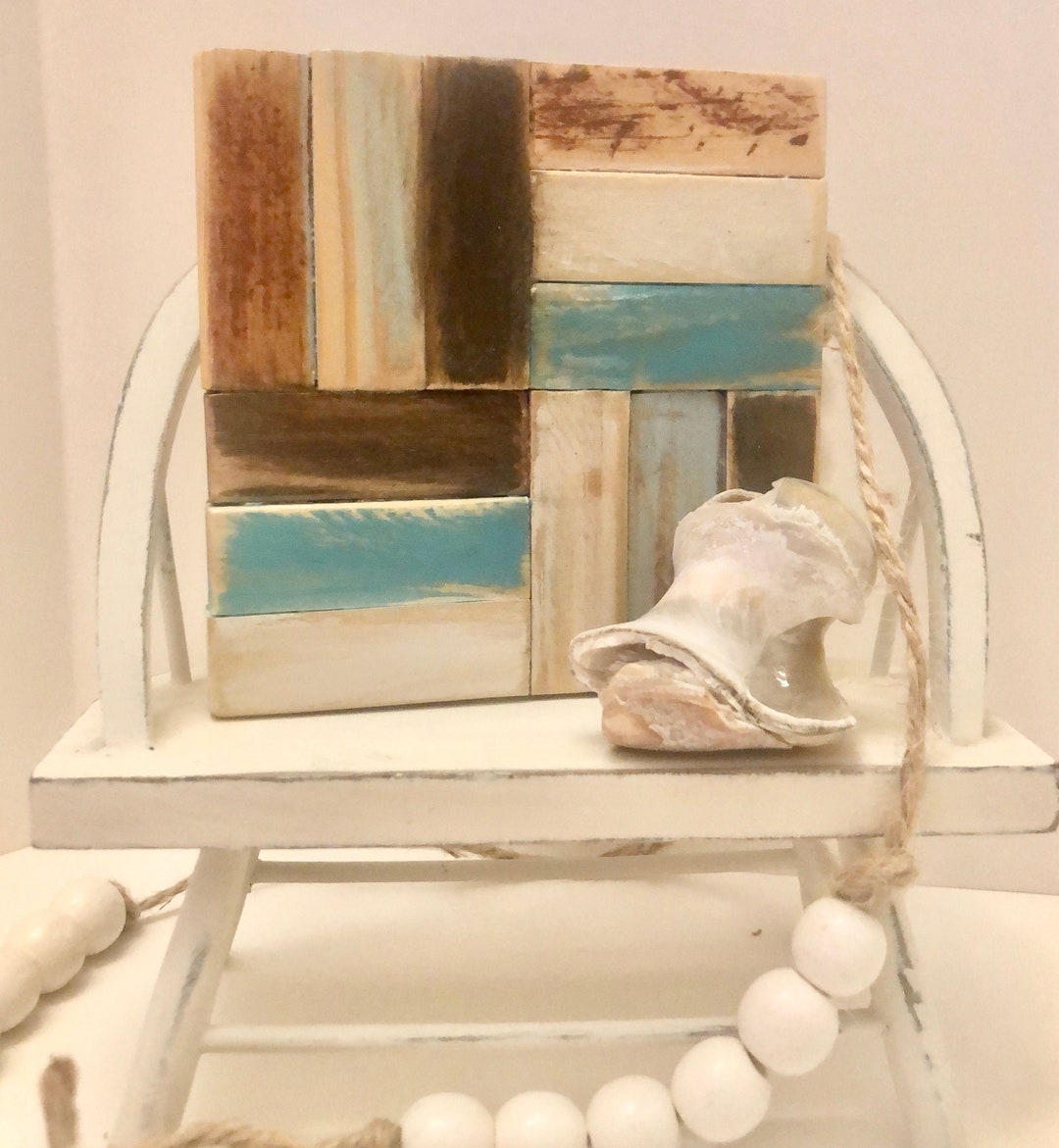 BEACH HOUSE Set of 4, Handmade Wood COASTERS Set, Coastal Farmhouse ...