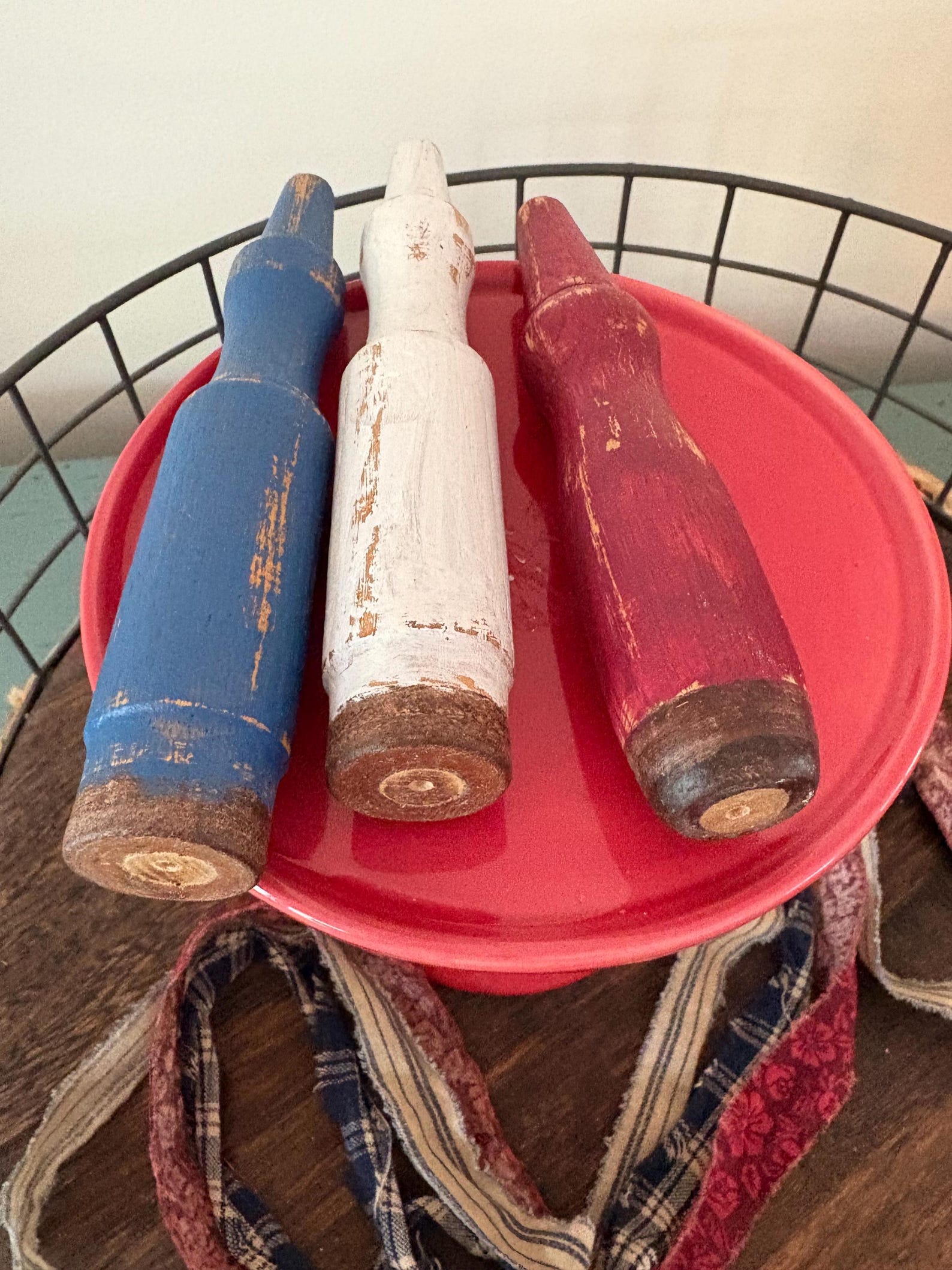 Upcycled PATRIOTIC SPINDLES Chunky Red White Blue Rustic Wood Farmhouse ...