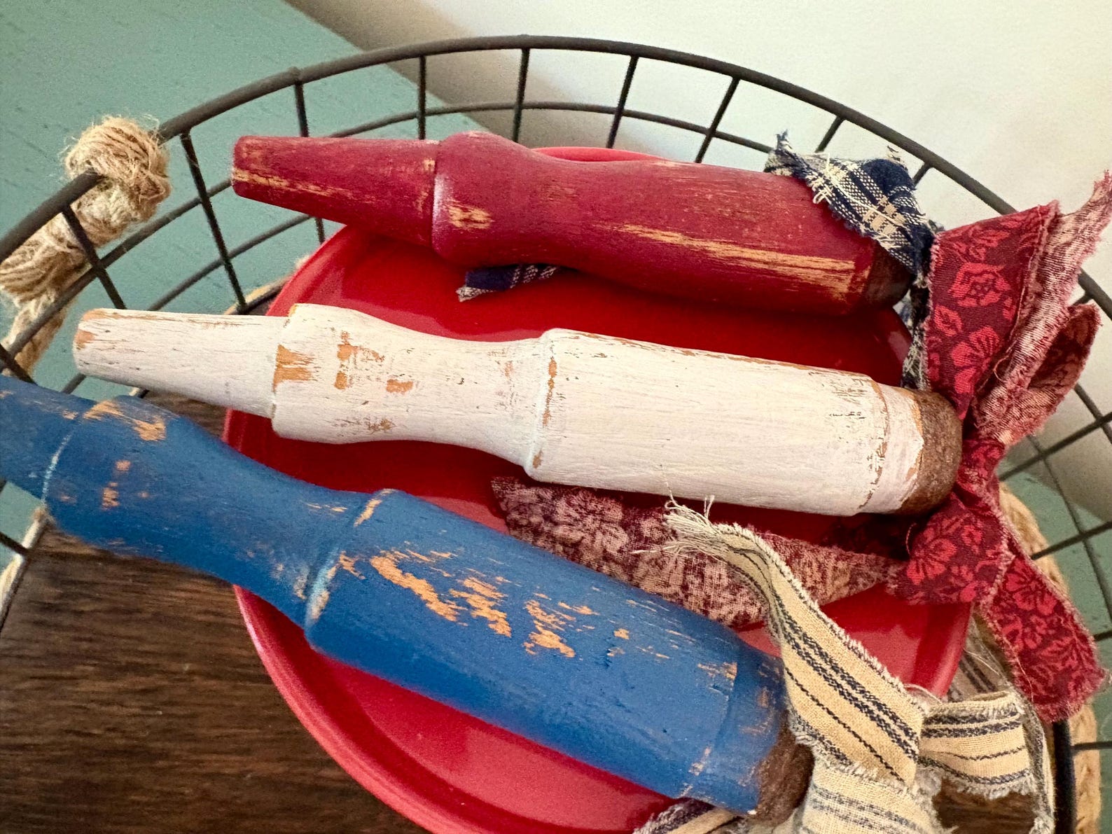 Upcycled PATRIOTIC SPINDLES Chunky Red White Blue Rustic Wood Farmhouse ...