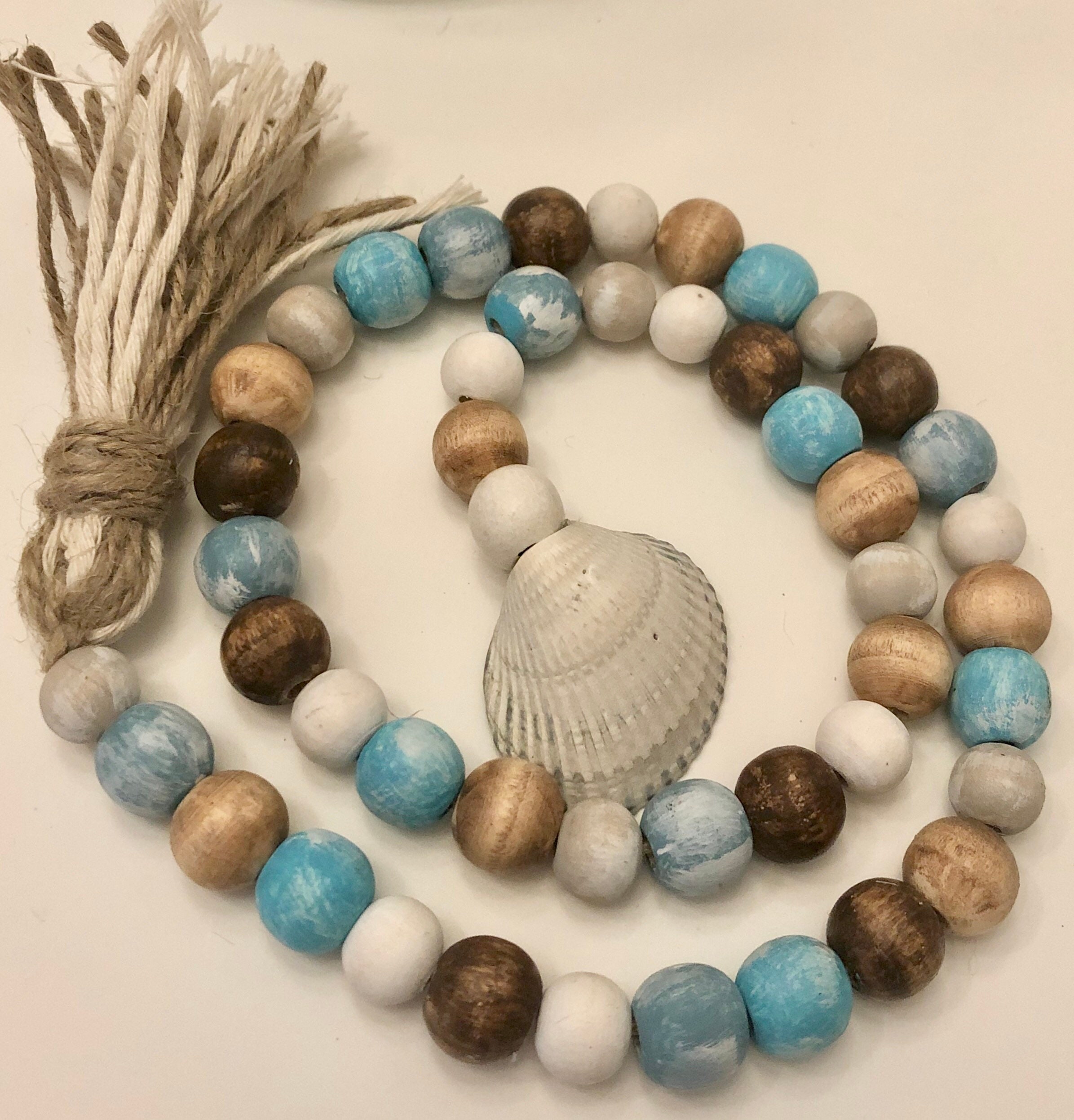 Rustic WOOD BEAD GARLAND Coastal Farmhouse Beach House Decor - Etsy