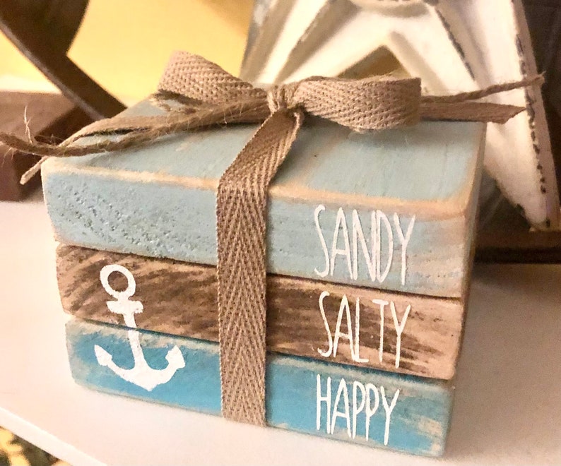 Mini Book Stack Wood Farmhouse Tiered Tray Decor Beach House - Etsy