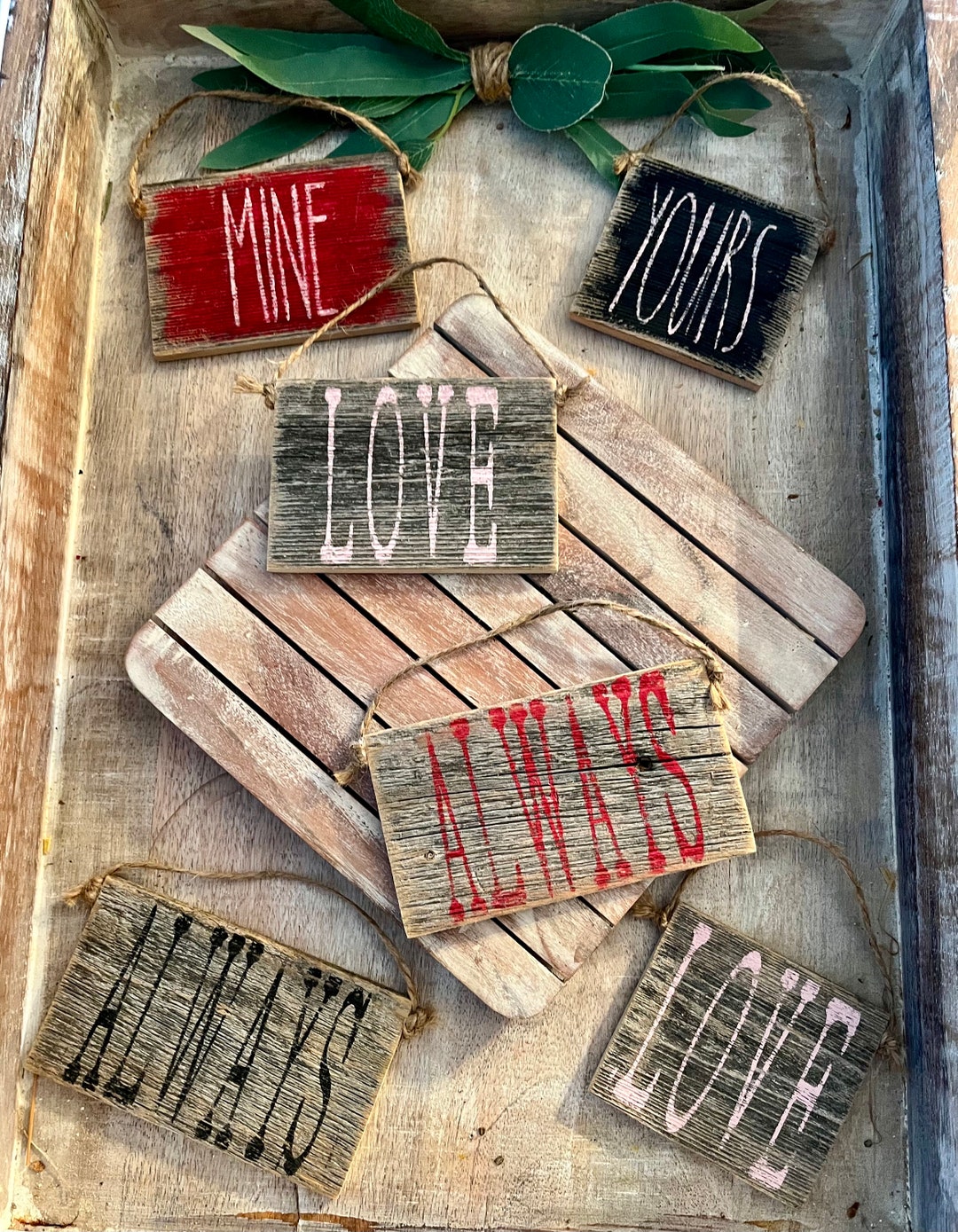 Rustic Valentines TINY SIGNS SET of 2 Shelf Sitter Tiered Tray Decor ...