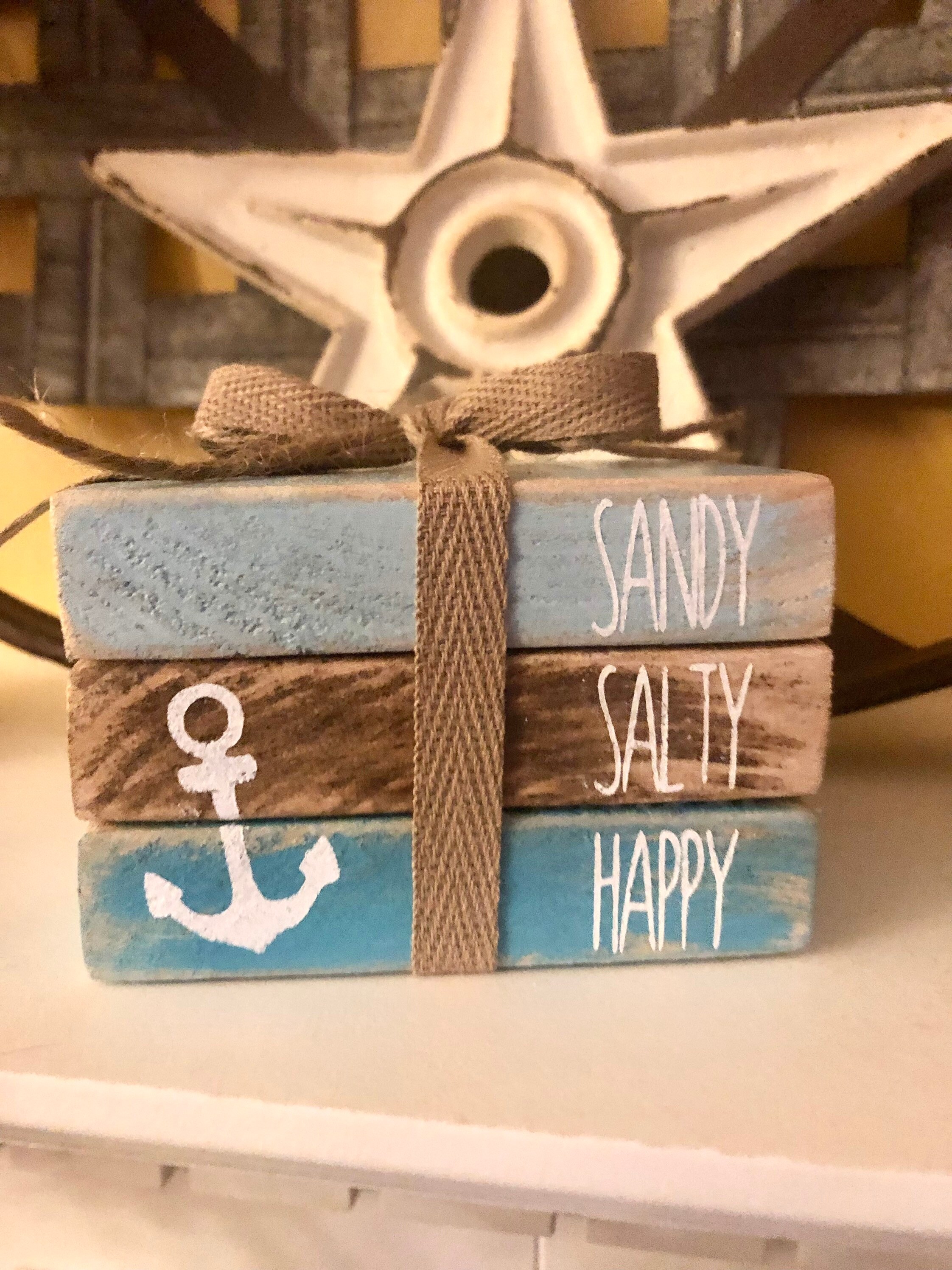 Mini Book Stack Wood farmhouse tiered tray decor beach house | Etsy