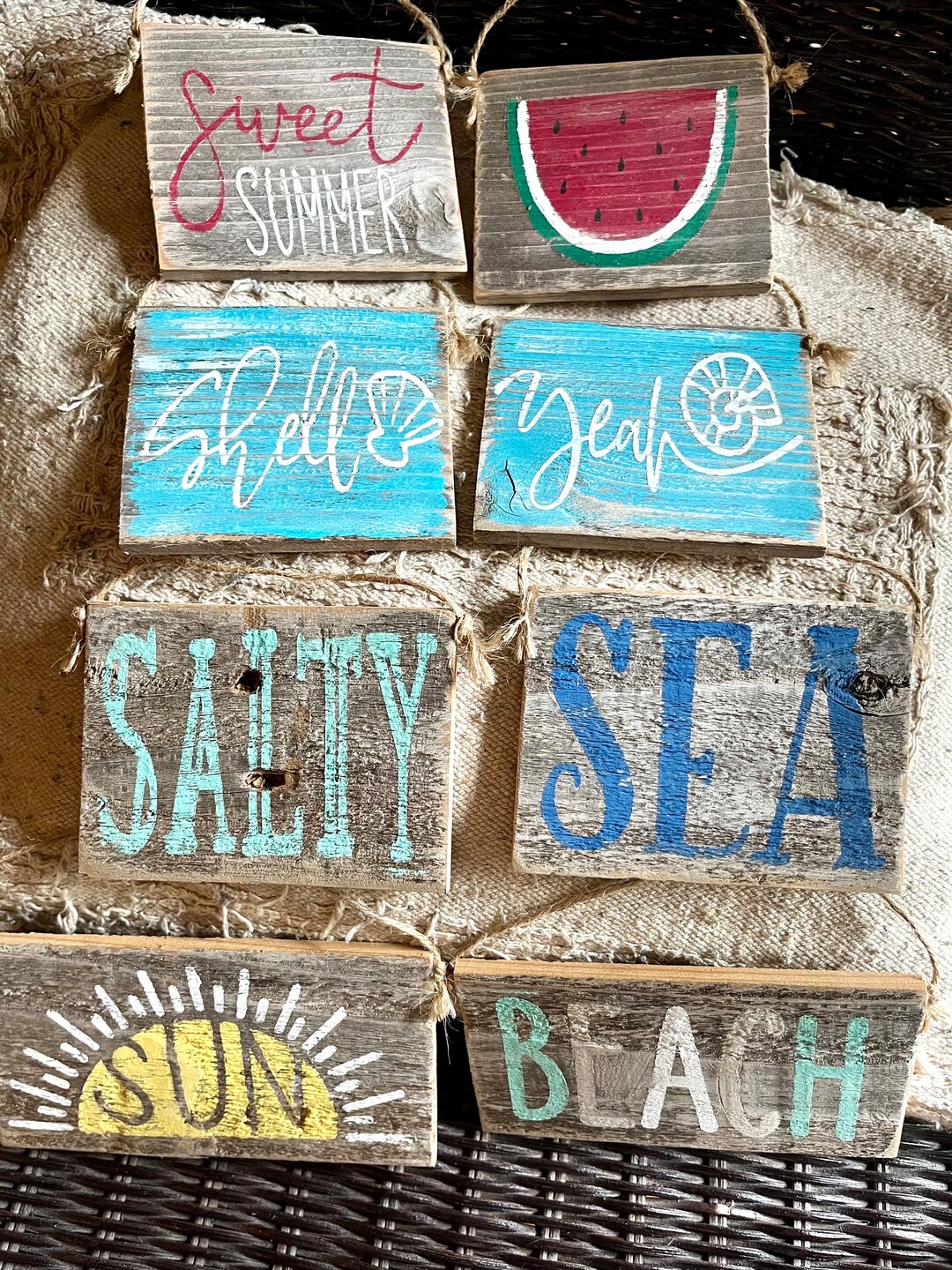 Rustic Summer TINY SIGNS SET of 2 Shelf Sitter Tiered Tray Decor Barn ...