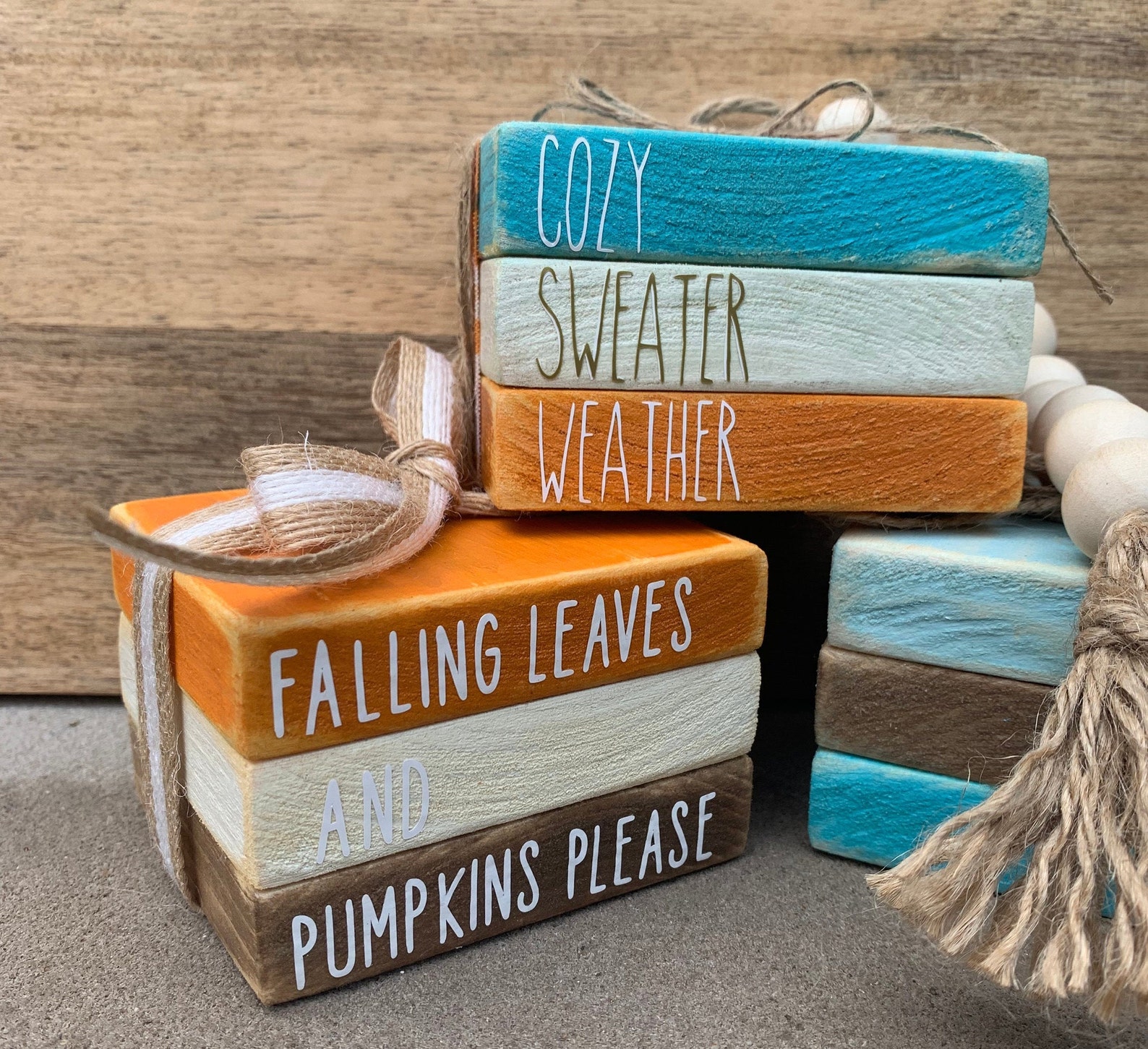 Mini Book Stack Wood farmhouse tiered tray decor Fall Shelf | Etsy