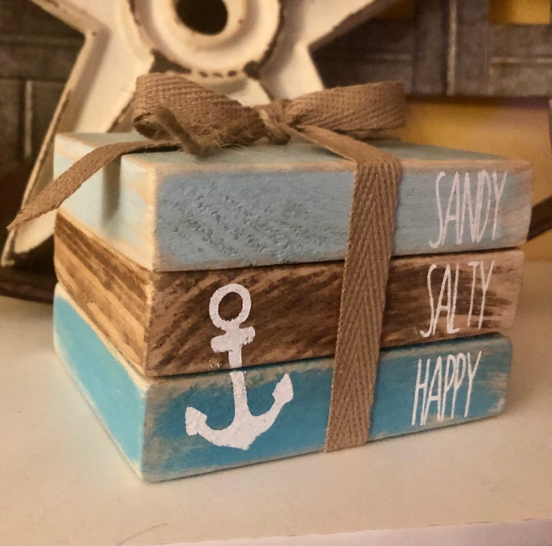 Mini Book Stack Wood Farmhouse Tiered Tray Decor Beach House - Etsy