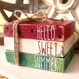 Mini Book Stack Wood Farmhouse Tiered Tray Decor Beach House Shelf ...