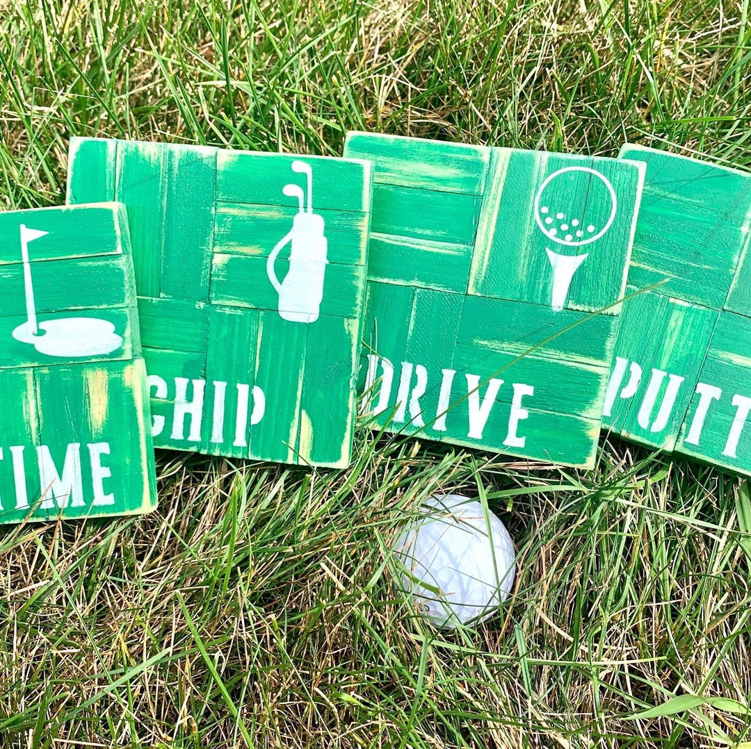 Handmade Wood Golf Coasters: Rustic Green & White, Set of 4 - Etsy