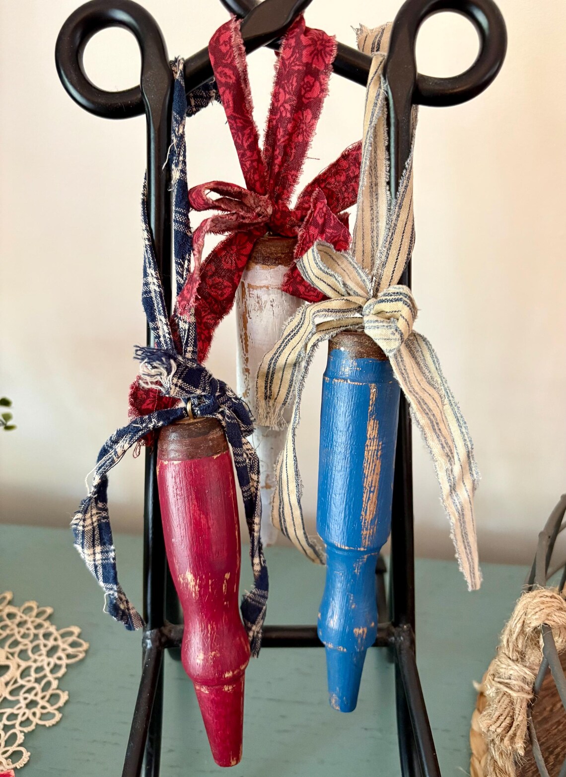 Upcycled PATRIOTIC SPINDLES Chunky Red White Blue Rustic Wood Farmhouse ...