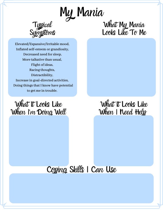 Mania Worksheet blue | Etsy