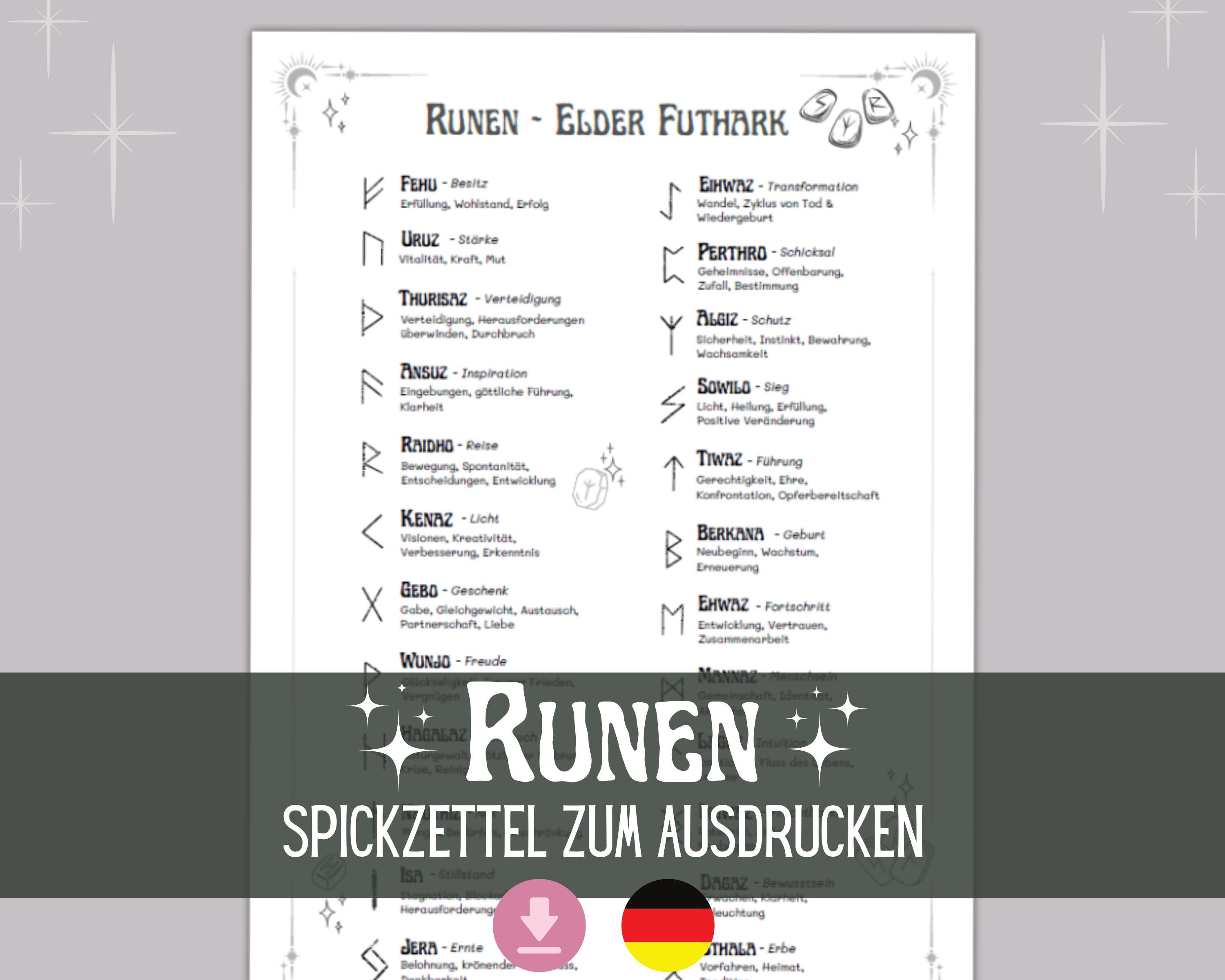 Rune Overview Cheat Sheet to Print Rune Meaning - Elder Futhark ...