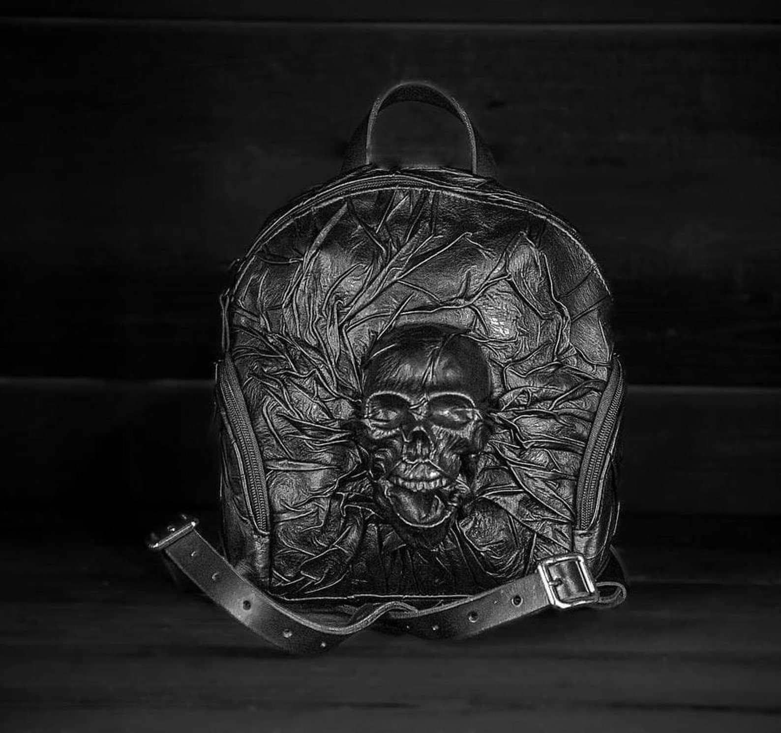 Black Leather Handmade Women Backpack With Skull Custom Design - Etsy