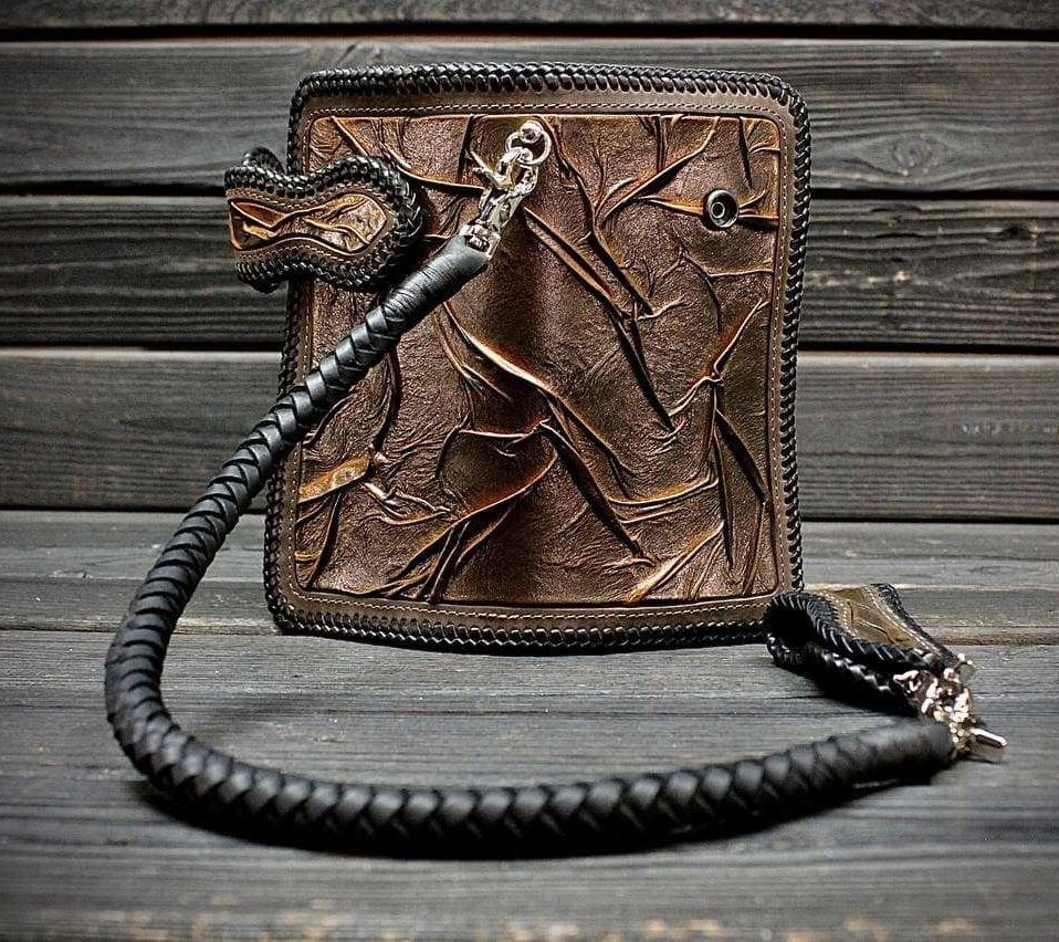 Brown Leather Biker's Long Wallet, Handmade Brown Leather Brown Leather Biker's Long Wallet, Handmade Brown Leather