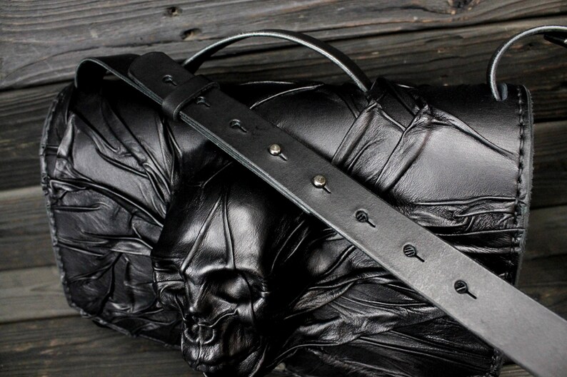 Custom Design Black Leather Bag With Gothic Skull Handmade - Etsy