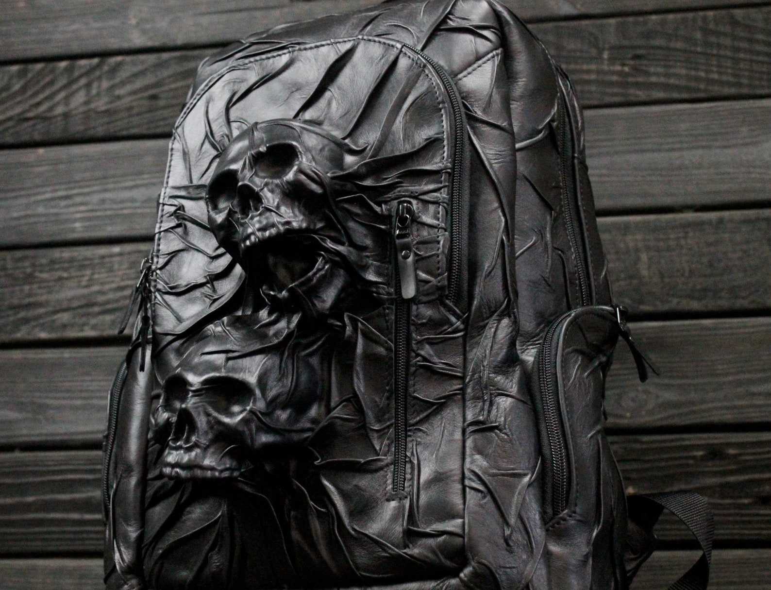 Black Leather Backpack Skulls Big Black Leather Backpack - Etsy