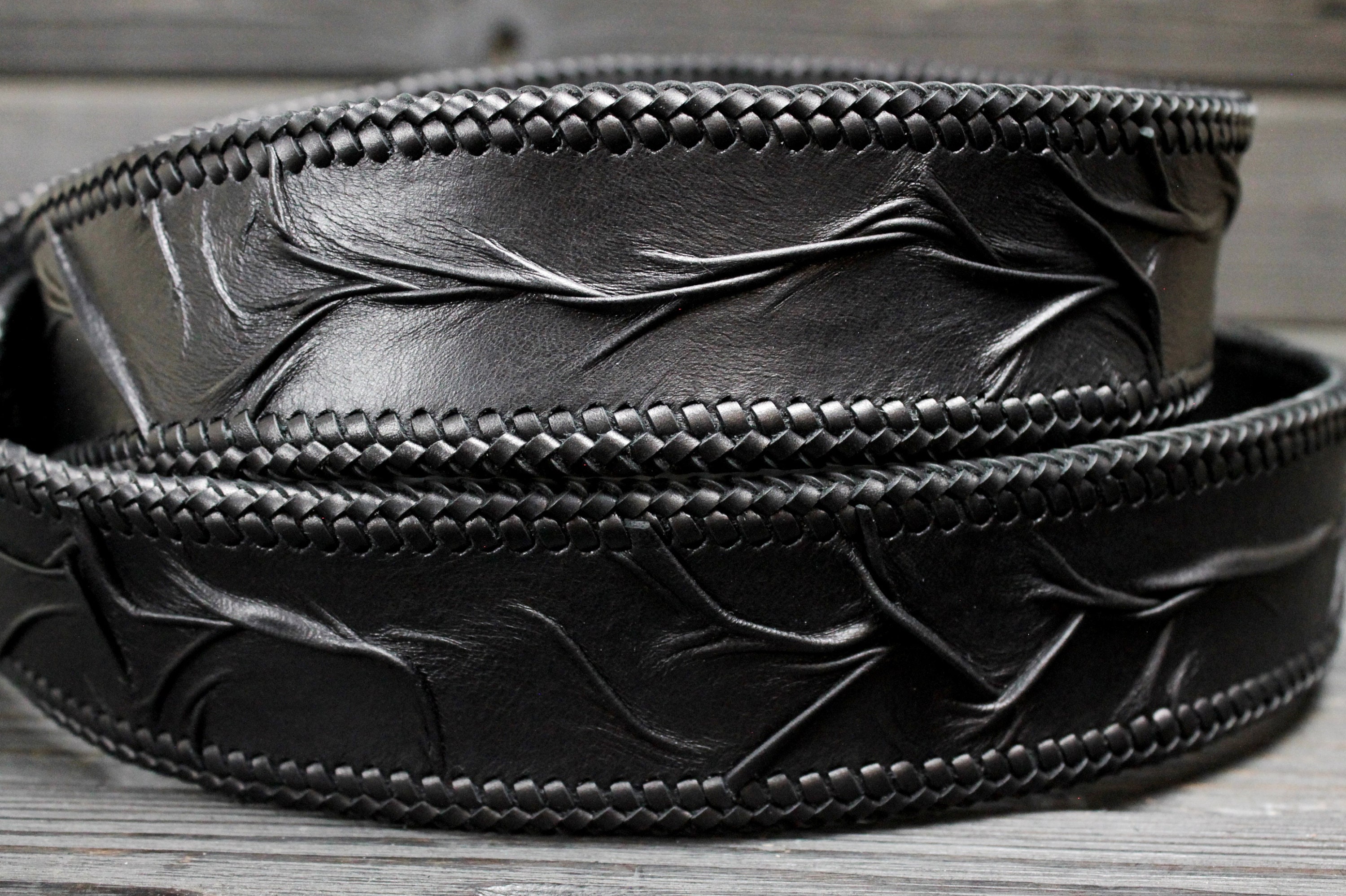 Black Leather Handbraided Belt Gothic Cross, Handmade Black Leather ...