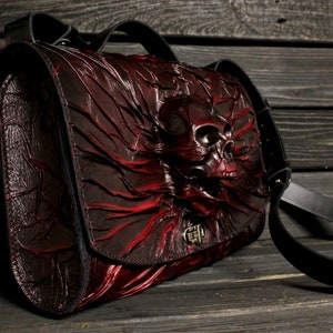 High Quality Handmade Red Leather Shoulder Bag Skull, Handmade Red ...