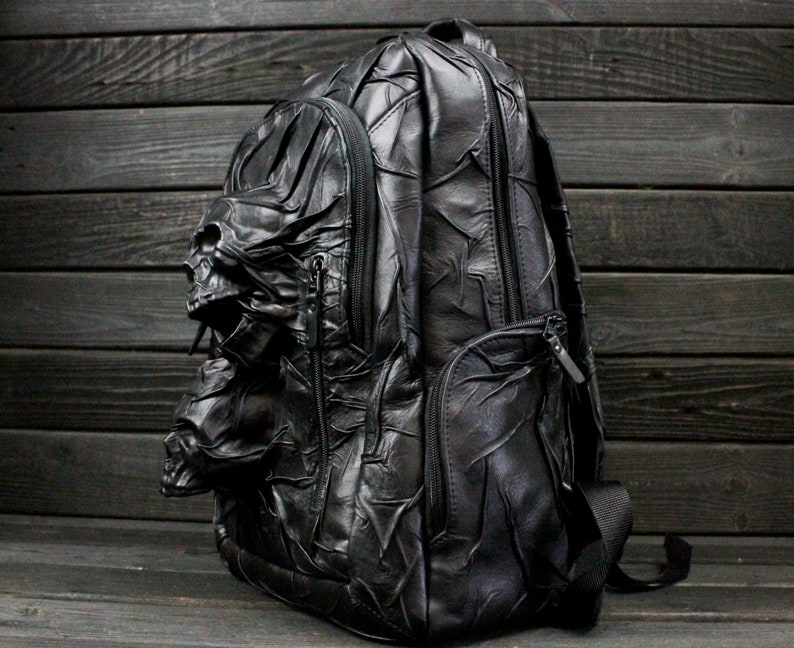 Black Leather Backpack Skulls Big Black Leather Backpack - Etsy