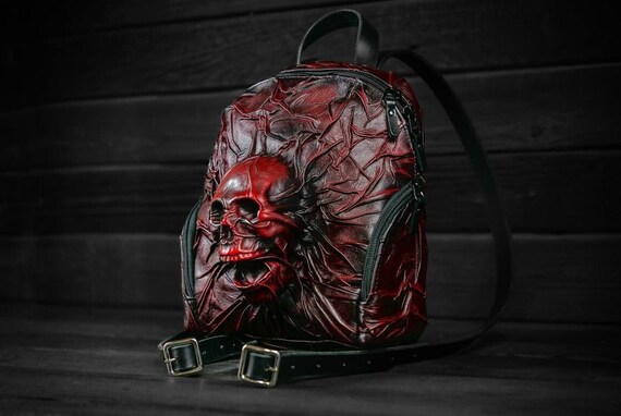Women's Red Leather Backpack Skull Handmade Red Leather - Etsy