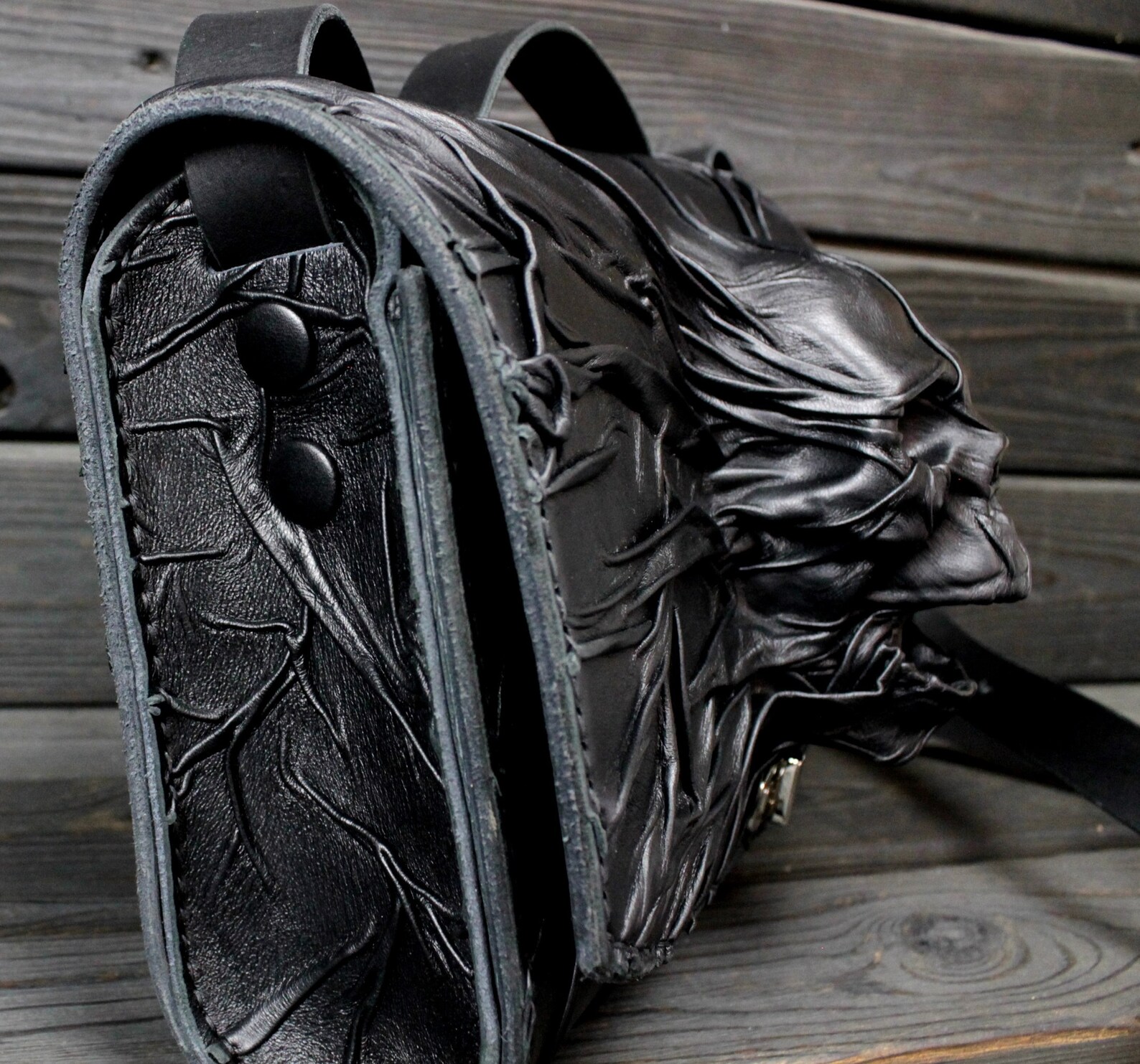 Custom Design Black Leather Bag With Gothic Skull Handmade - Etsy