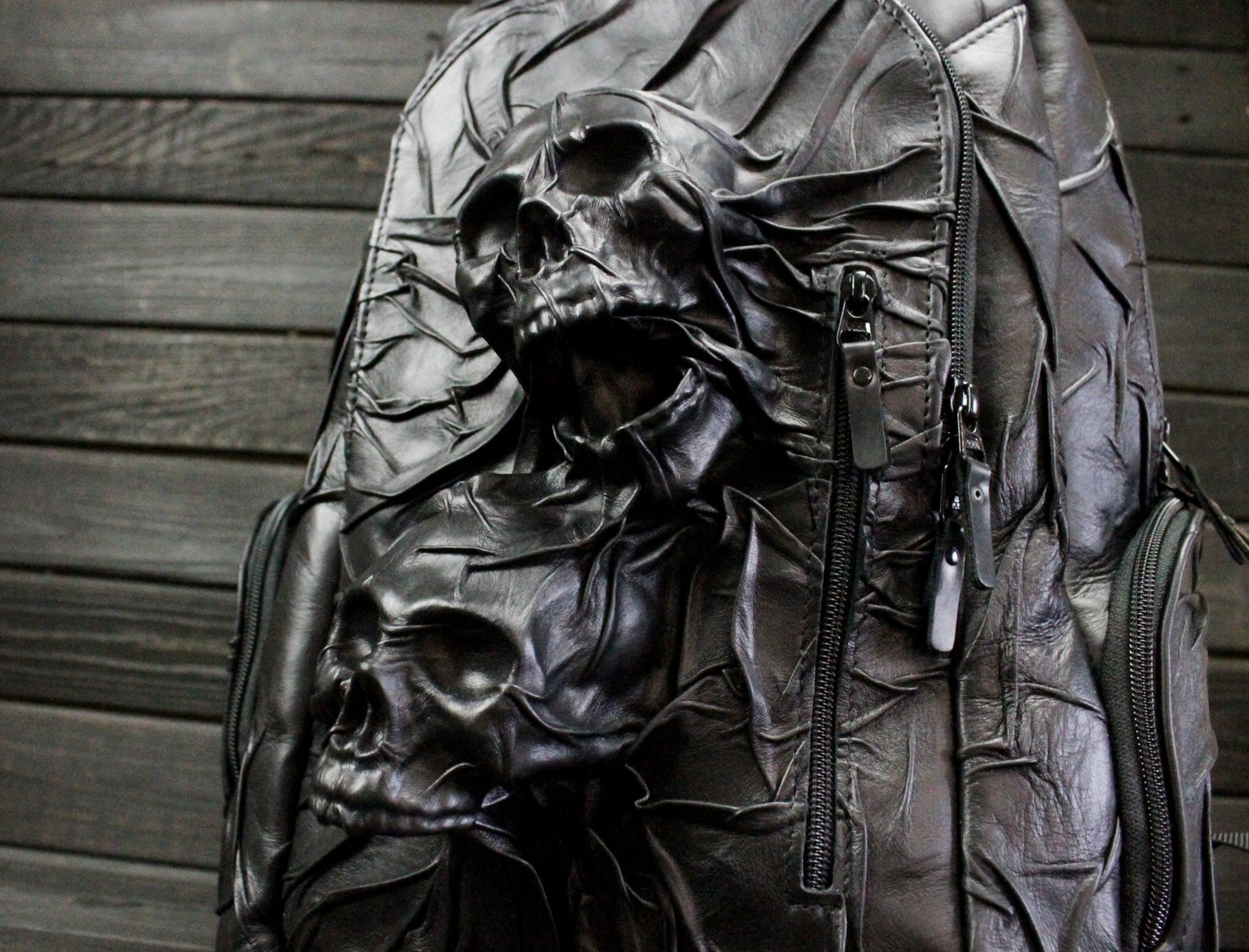 Black Leather Backpack Skulls Big Black Leather Backpack - Etsy