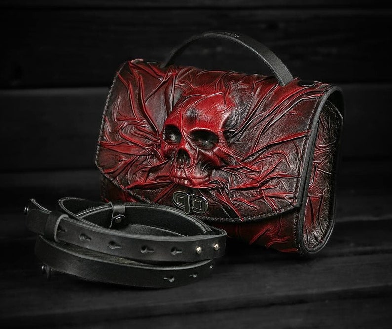 High Quality Handmade Red Leather Cluth Skull, Red Leather Clutch ...