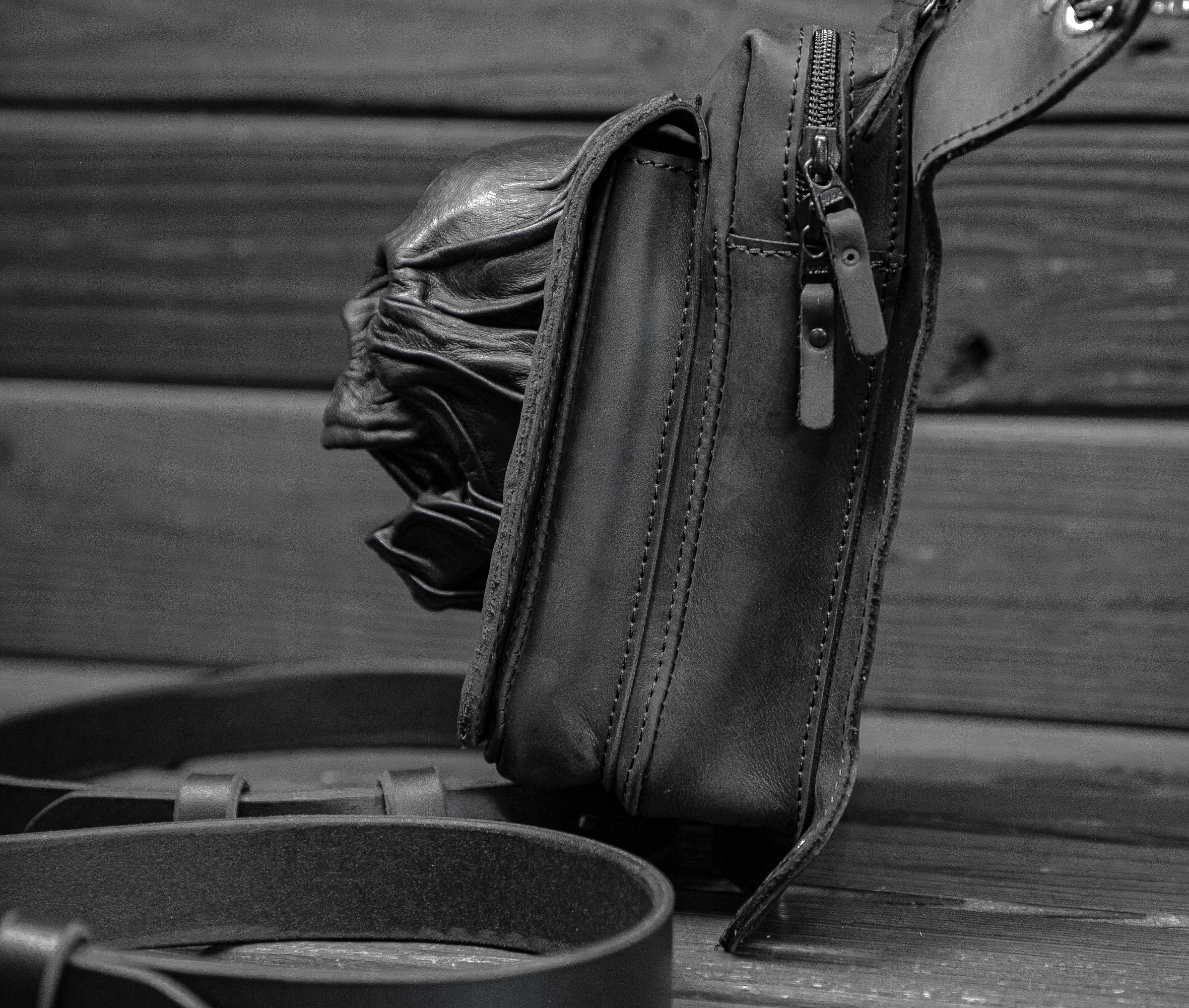 Handmade Leg Bag, Leather Bag Skull, Leather Leg Bag, Bikers Leg Bag ...