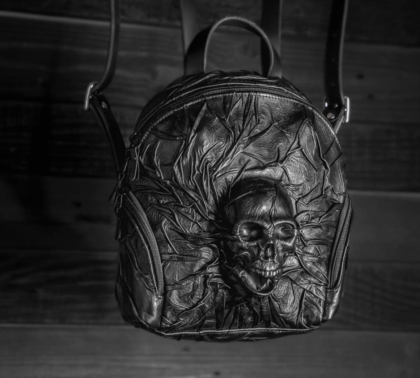 Black Leather Handmade Women Backpack With Skull Custom Design - Etsy