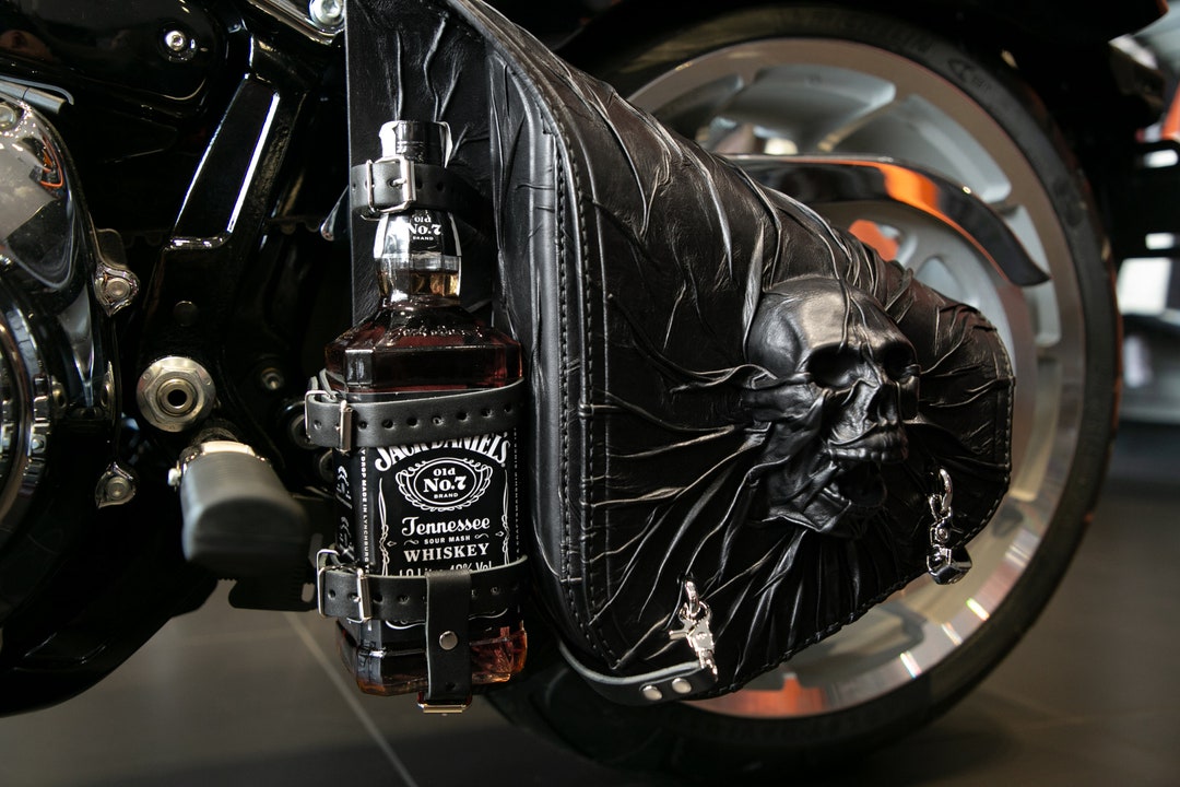 Motorcycle's Black Leather Swingarm Bag With Bottle Holder - Etsy