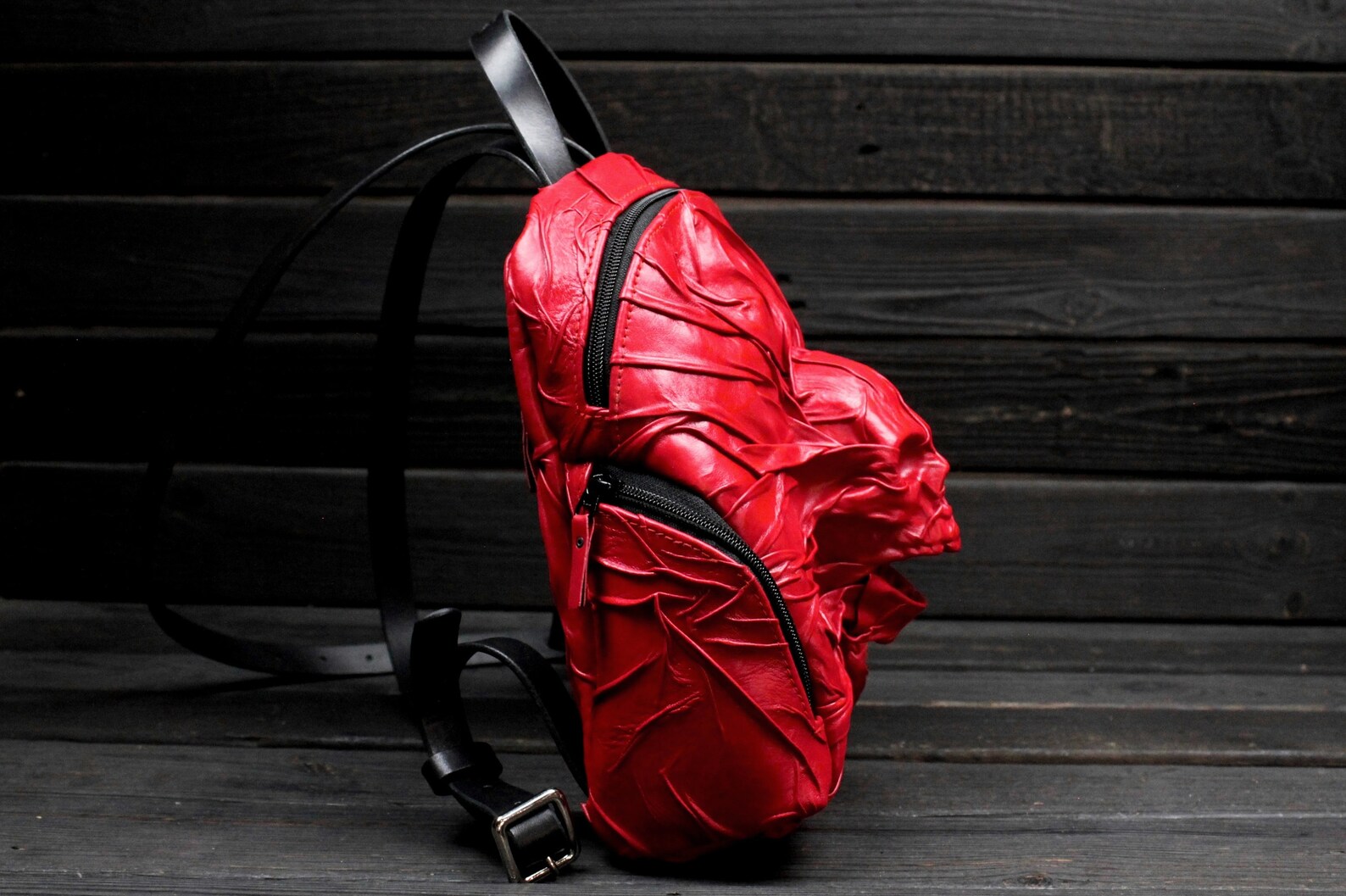 Red leather women backpack Skull Gothic style Custom design | Etsy