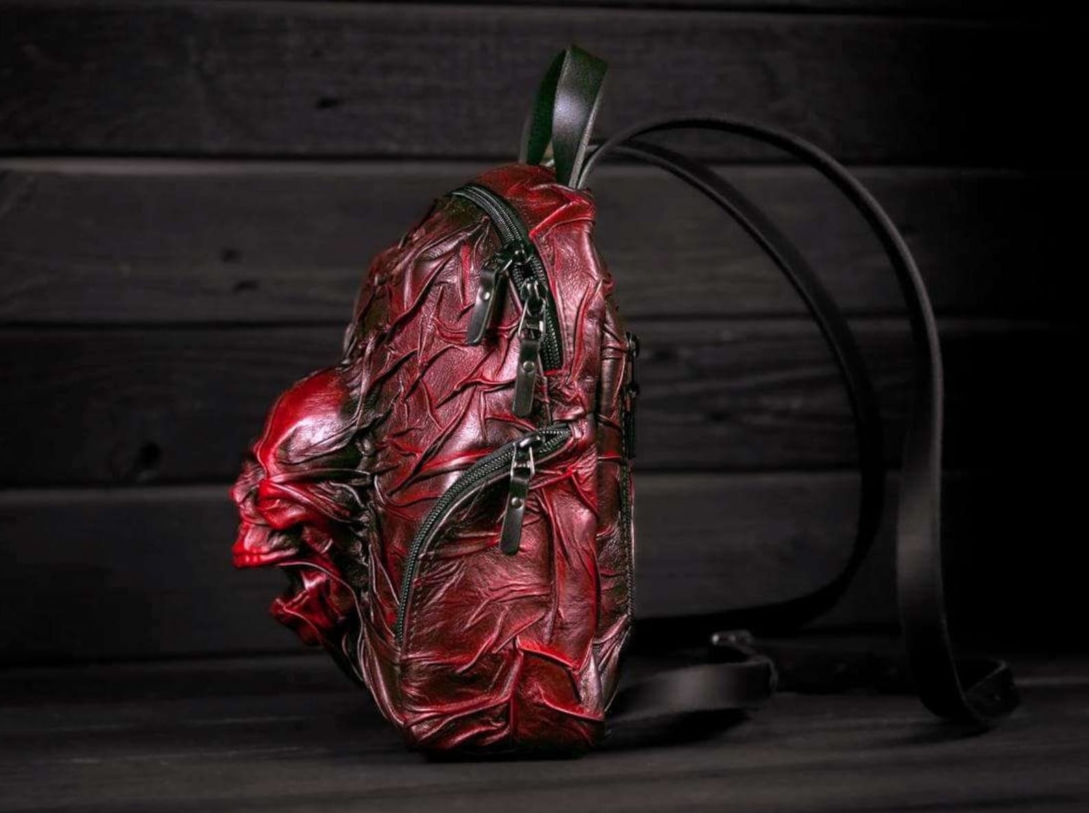 Women's Red Leather Backpack Skull, Handmade Red Leather Backpack Skull ...