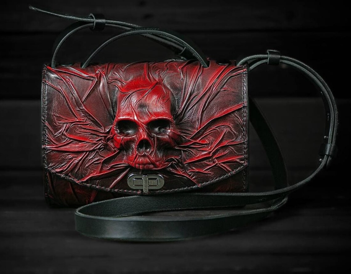 High Quality Handmade Red Leather Cluth Skull, Red Leather Clutch ...
