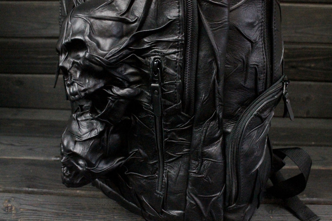 Black Leather Backpack Skulls Big Black Leather Backpack - Etsy
