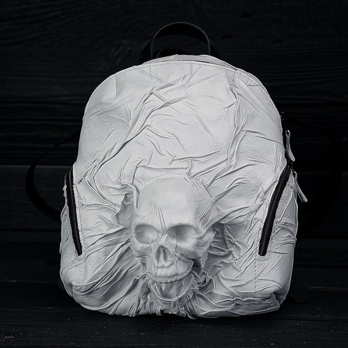 Custom Design Black Leather Bag With Gothic Skull Handmade - Etsy