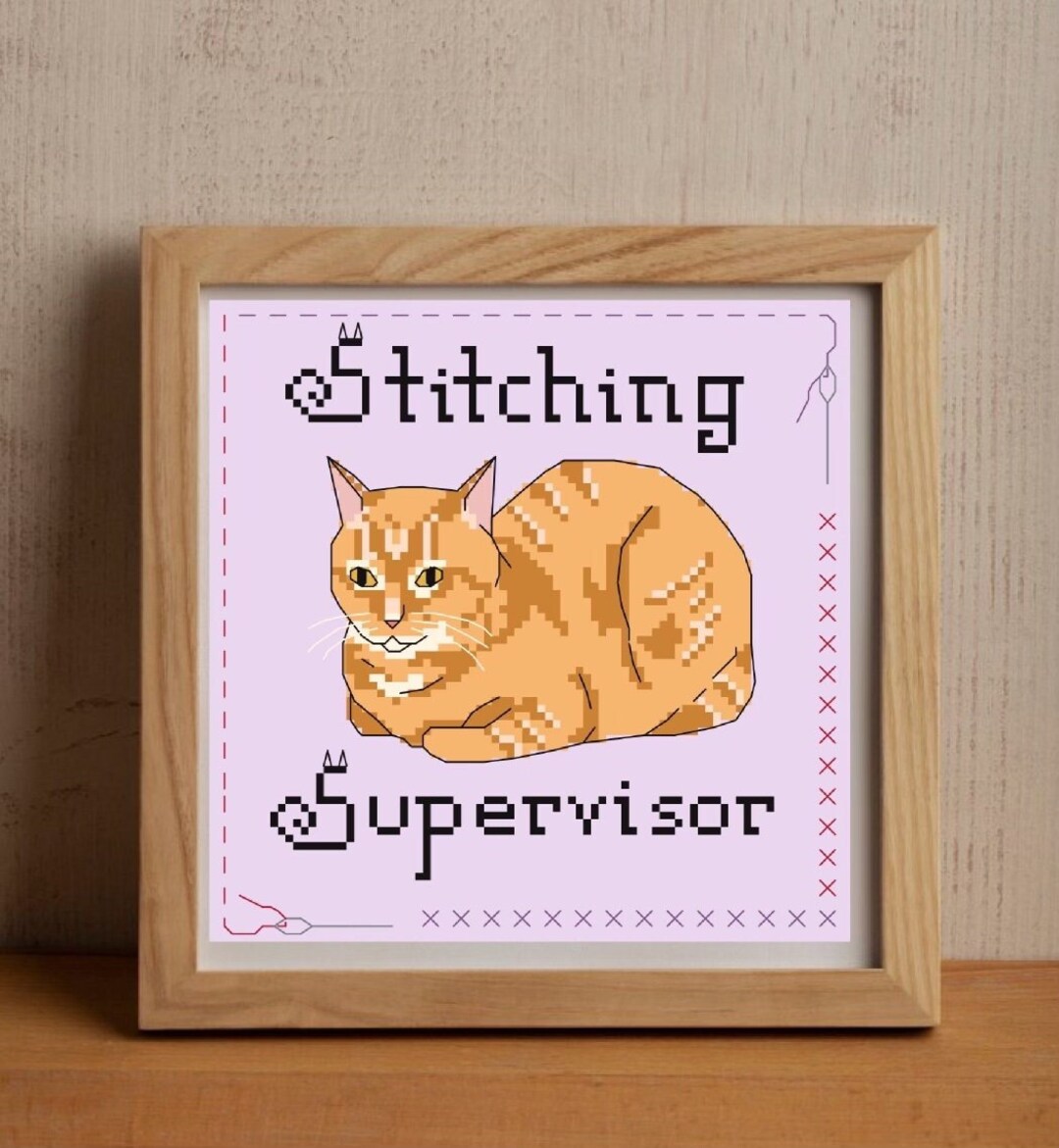 Cross Stitch Pattern Stitching Supervisor Orange Tabby - Etsy