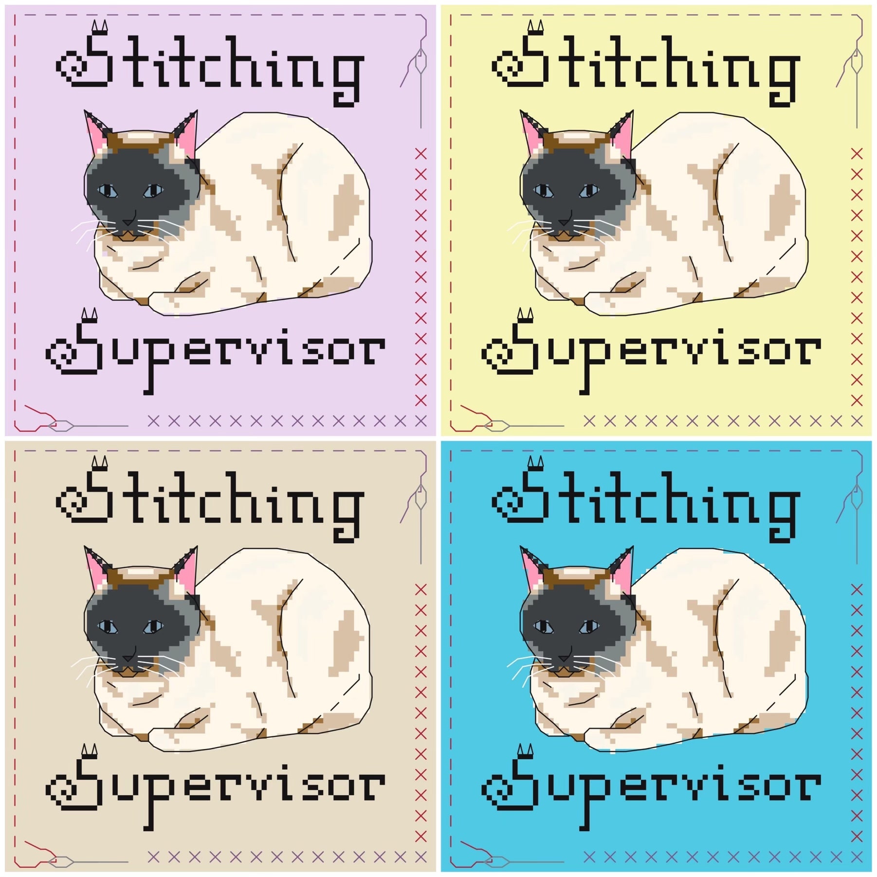 Cross Stitch Pattern Stitching Supervisor Siamese Cat, Cute, Cat Loaf ...
