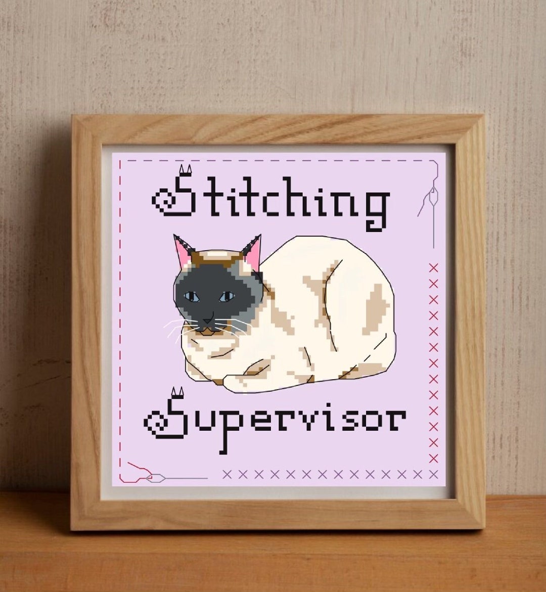 Cross Stitch Pattern | Stitching Supervisor | Siamese Cat, Cute, Cat ...
