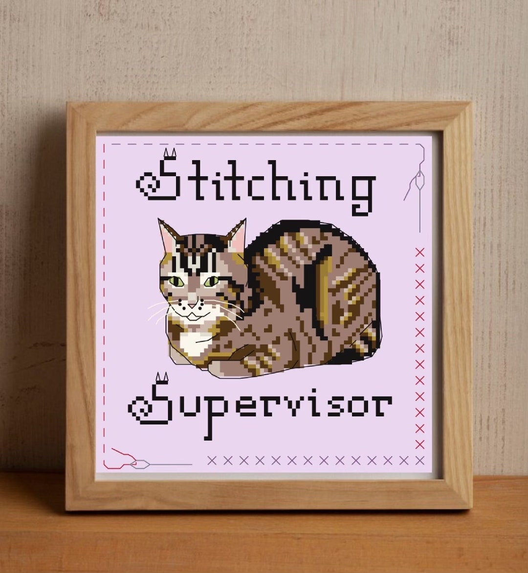 Tabby Cat Stitching Supervisor Cross Stitch Pattern (PDF Download) - Etsy