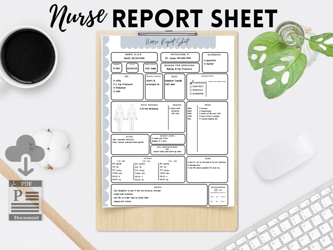 Simple Nurse Report Sheet - Etsy