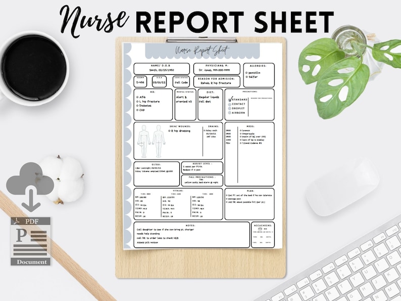Simple Nurse Report Sheet - Etsy