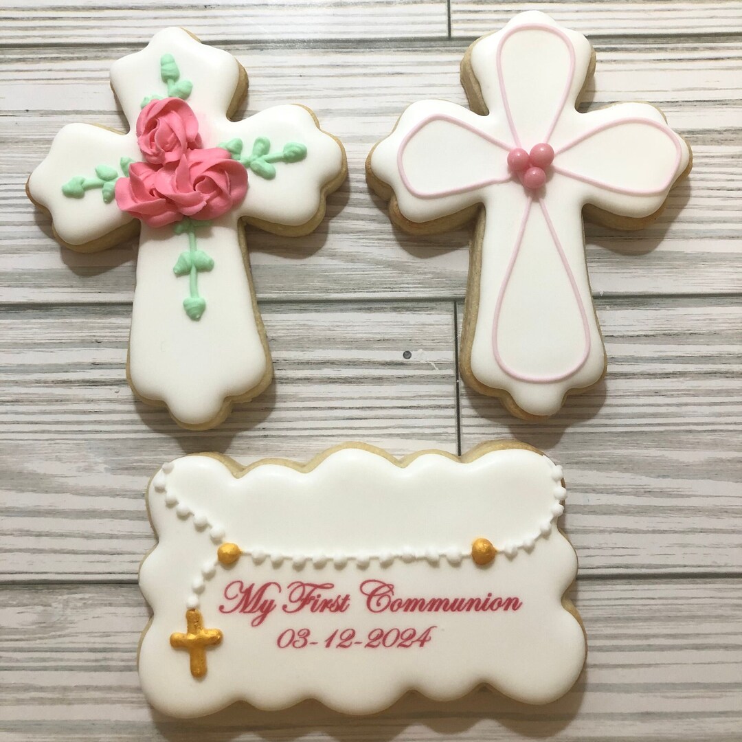 First Communion Cookies, Holly Communion, Cross Cookies, Printed ...