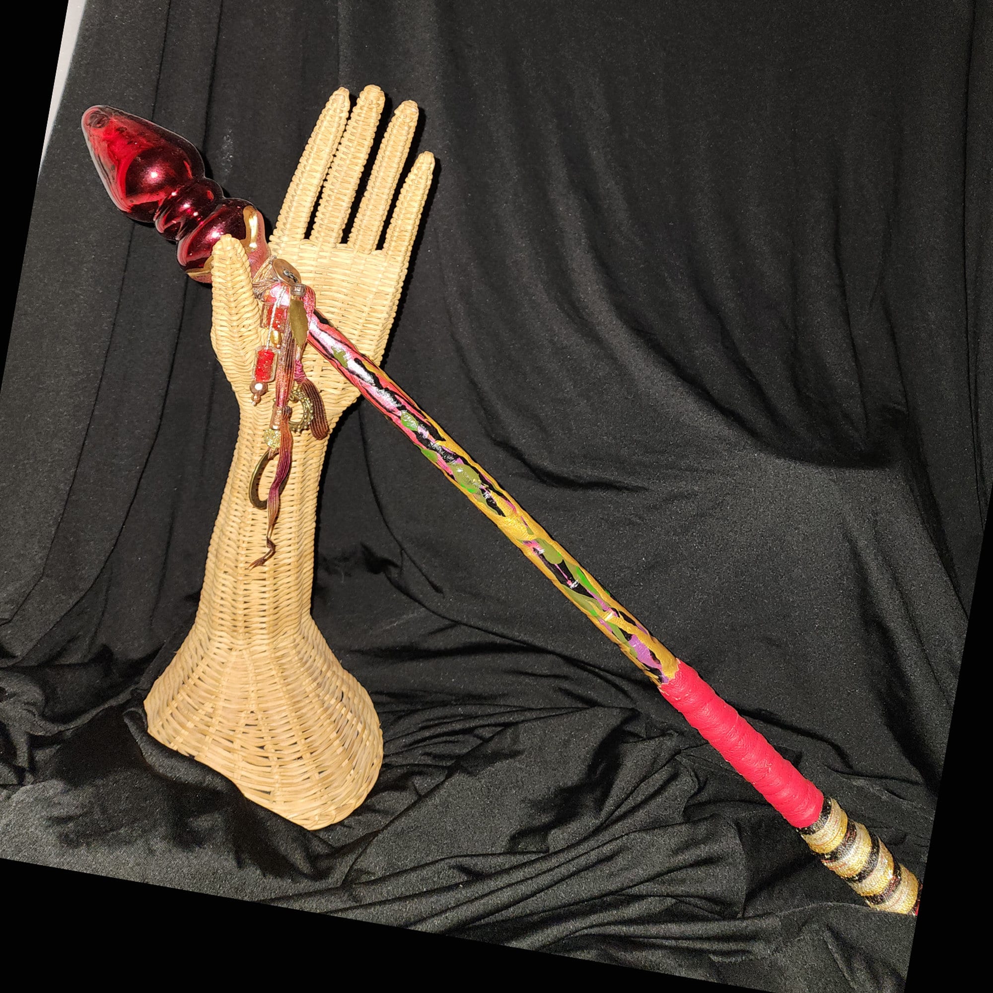 Ceremonial Wand or Scepter With Glass Head and Leather Wrapped Handle ...